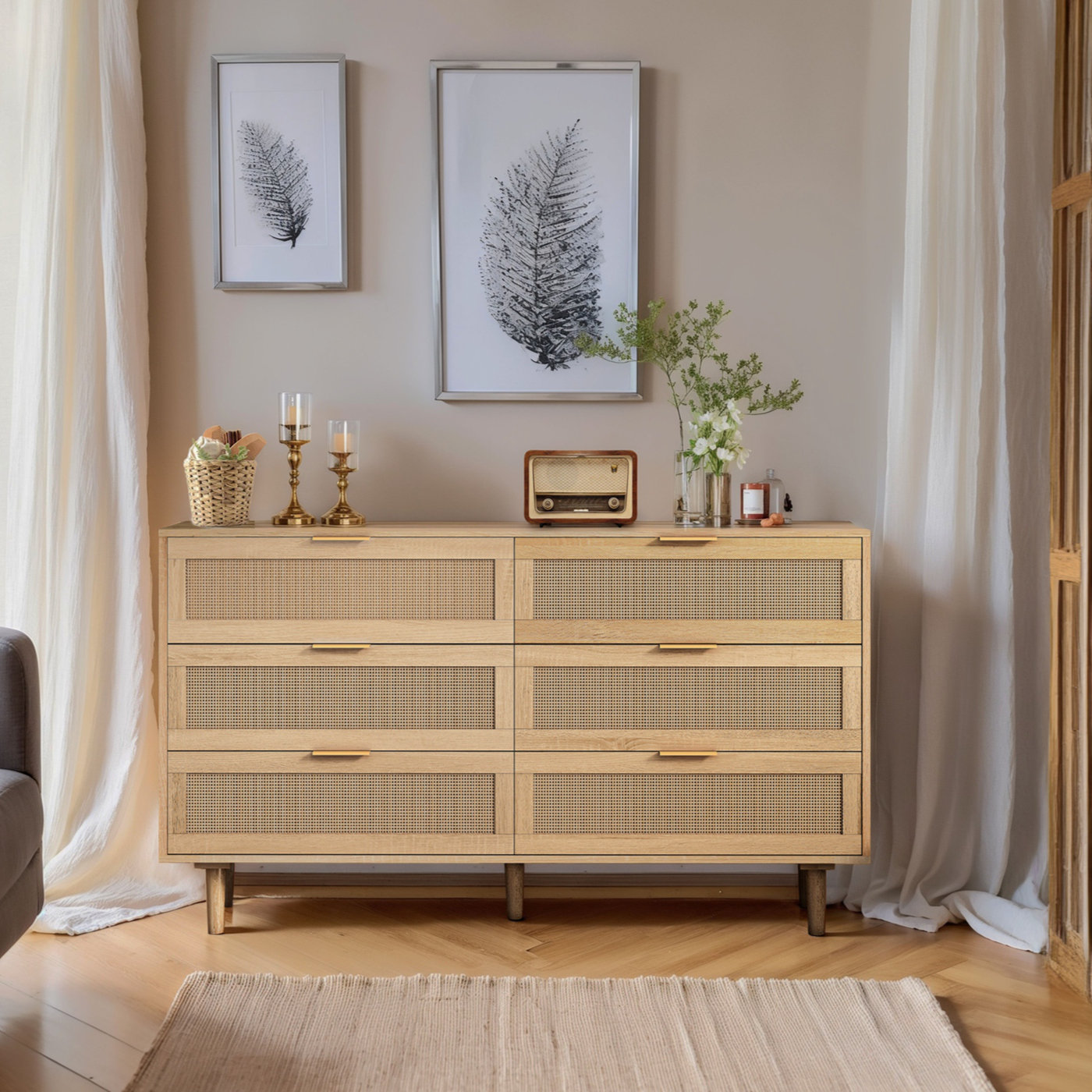 Dakota Fields 51.18" 6-Drawers Rattan Dresser Rattan Bedroom Furniture ...