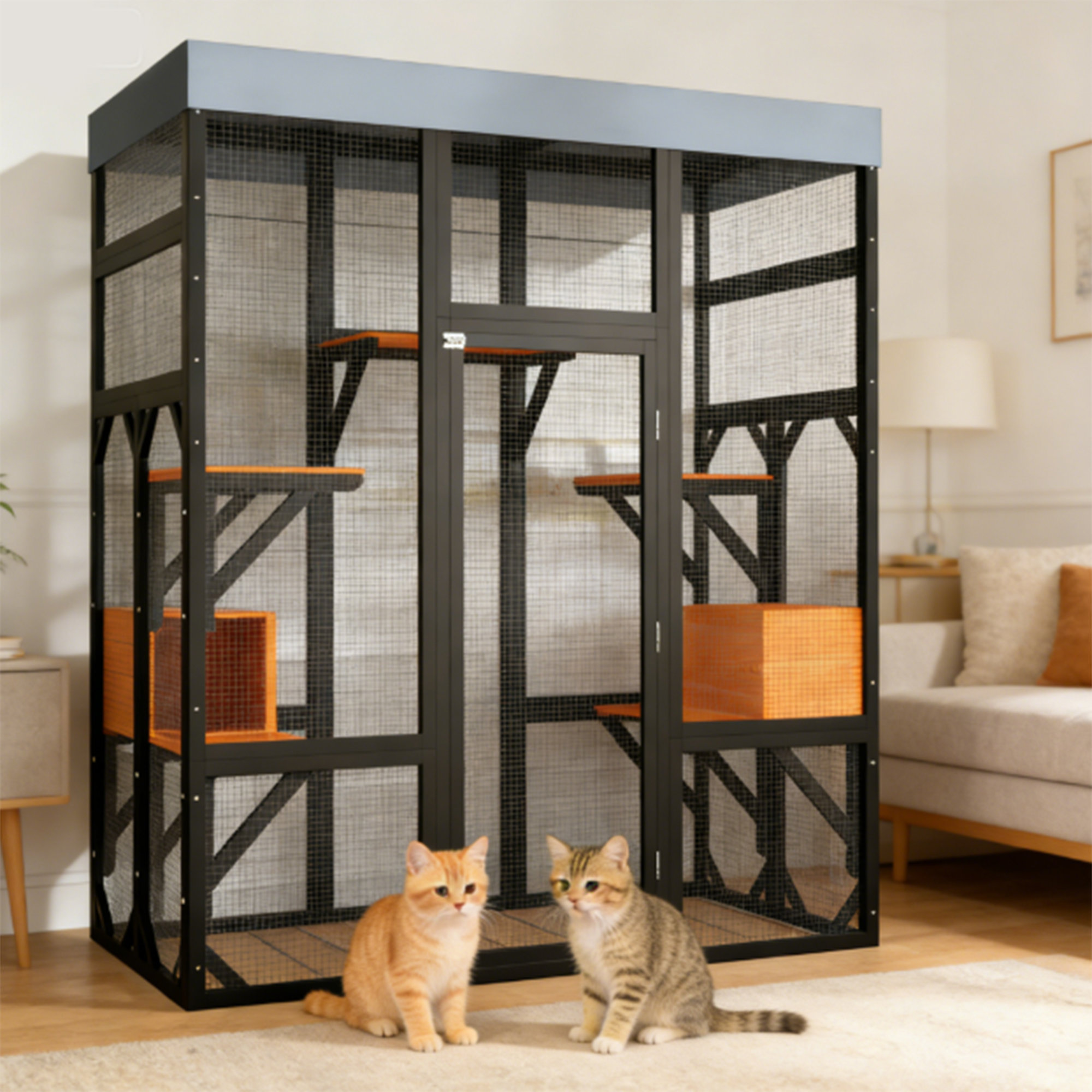 Latitude Run® Large Outdoor Cat Enclosure & Cat House For Multiple Cats ...