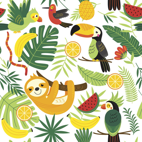 Harriet Bee Pattern With Tropical Animals by Nataka - Wrapped Canvas ...