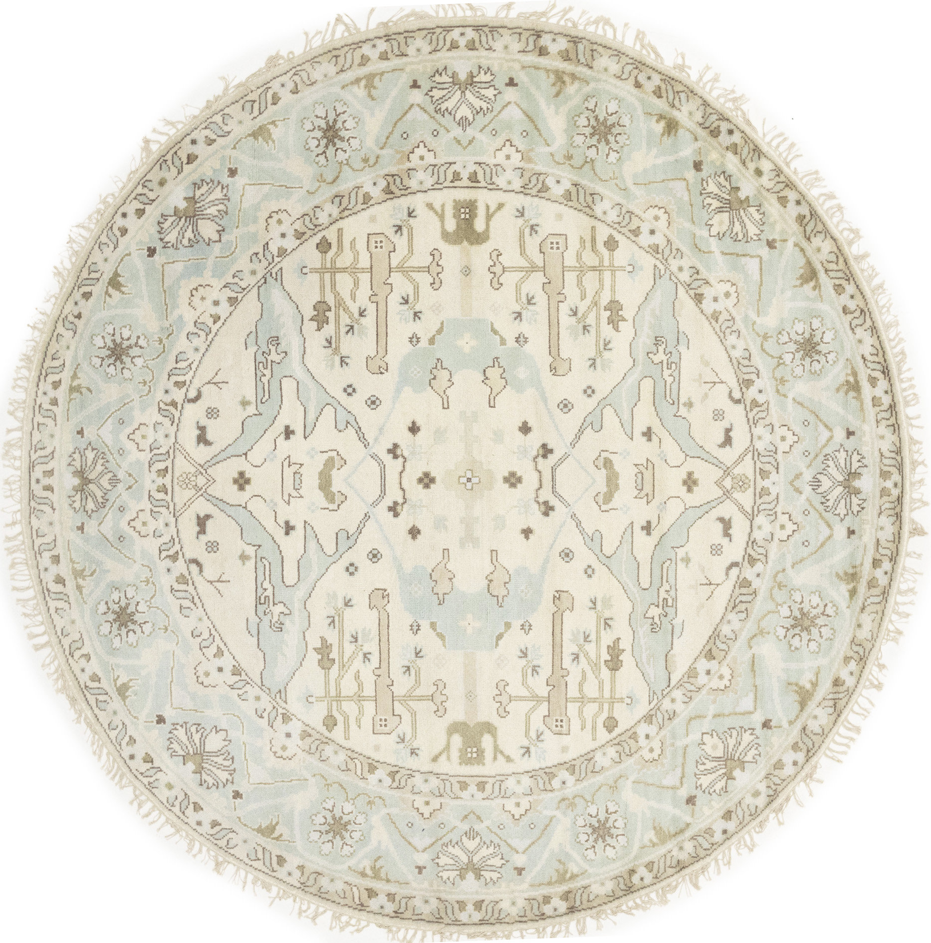 ADMINRUGS Muted Cream Traditional 9X9 Oushak Chobi Oriental Round Rug ...