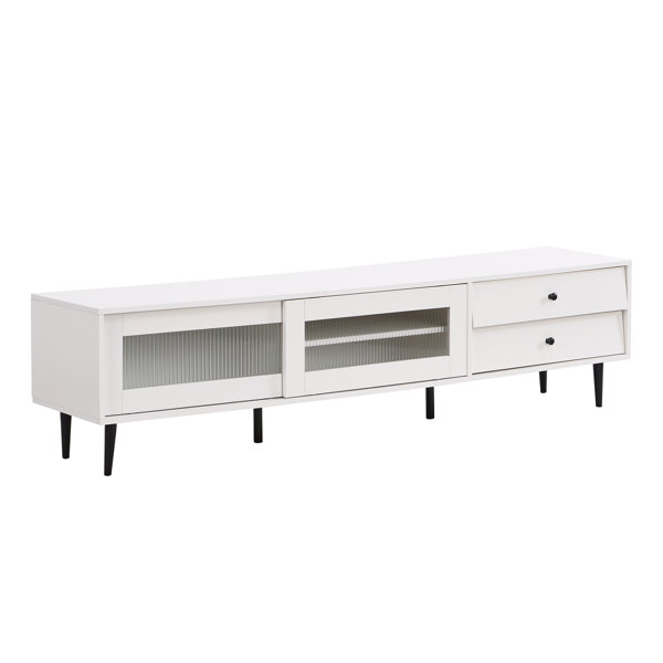 Latitude Run® Chic Elegant Design TV Stand With Sliding Fluted Glass ...