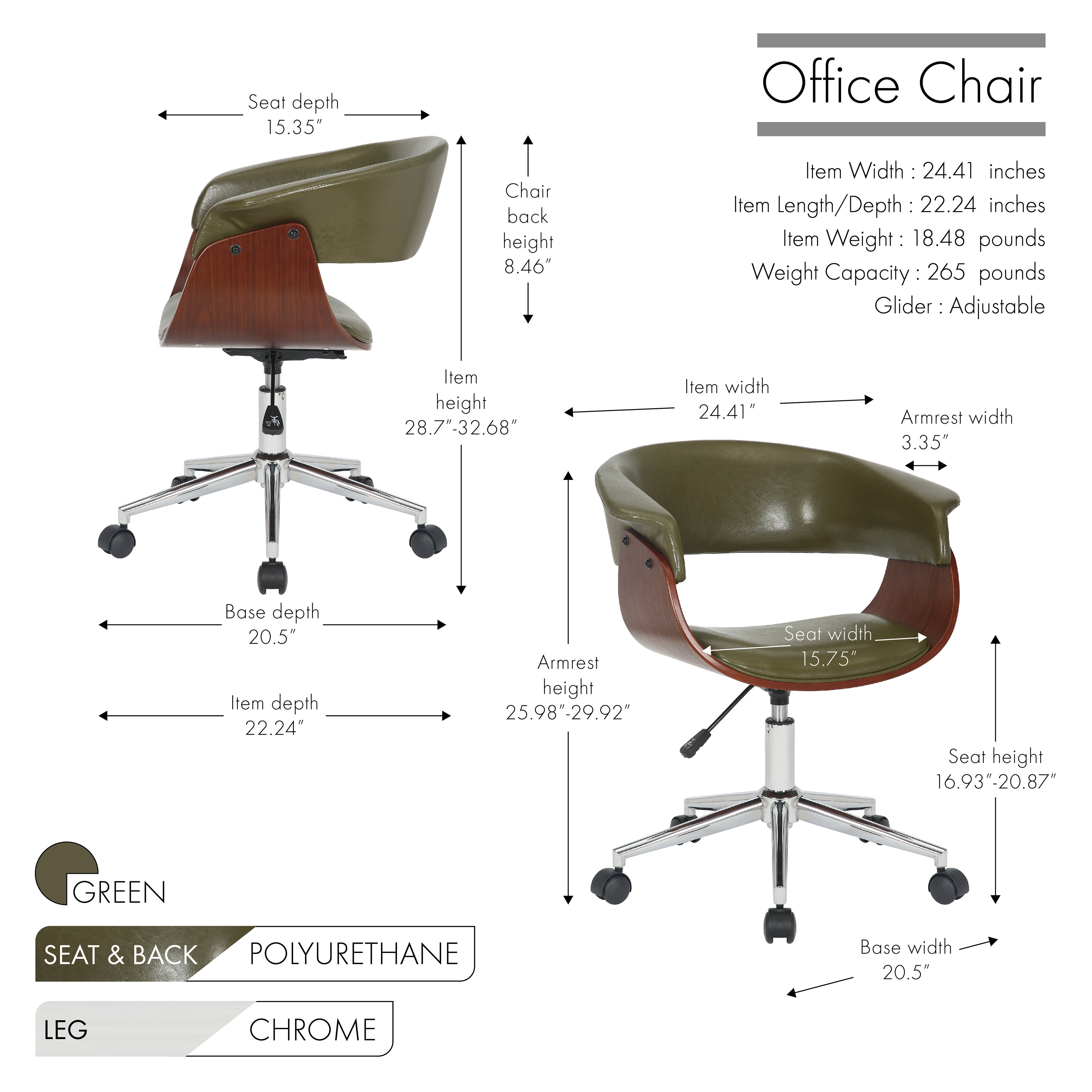 Hashtag Home Aderholt Faux Leather Office Chair with Chrome Base ...