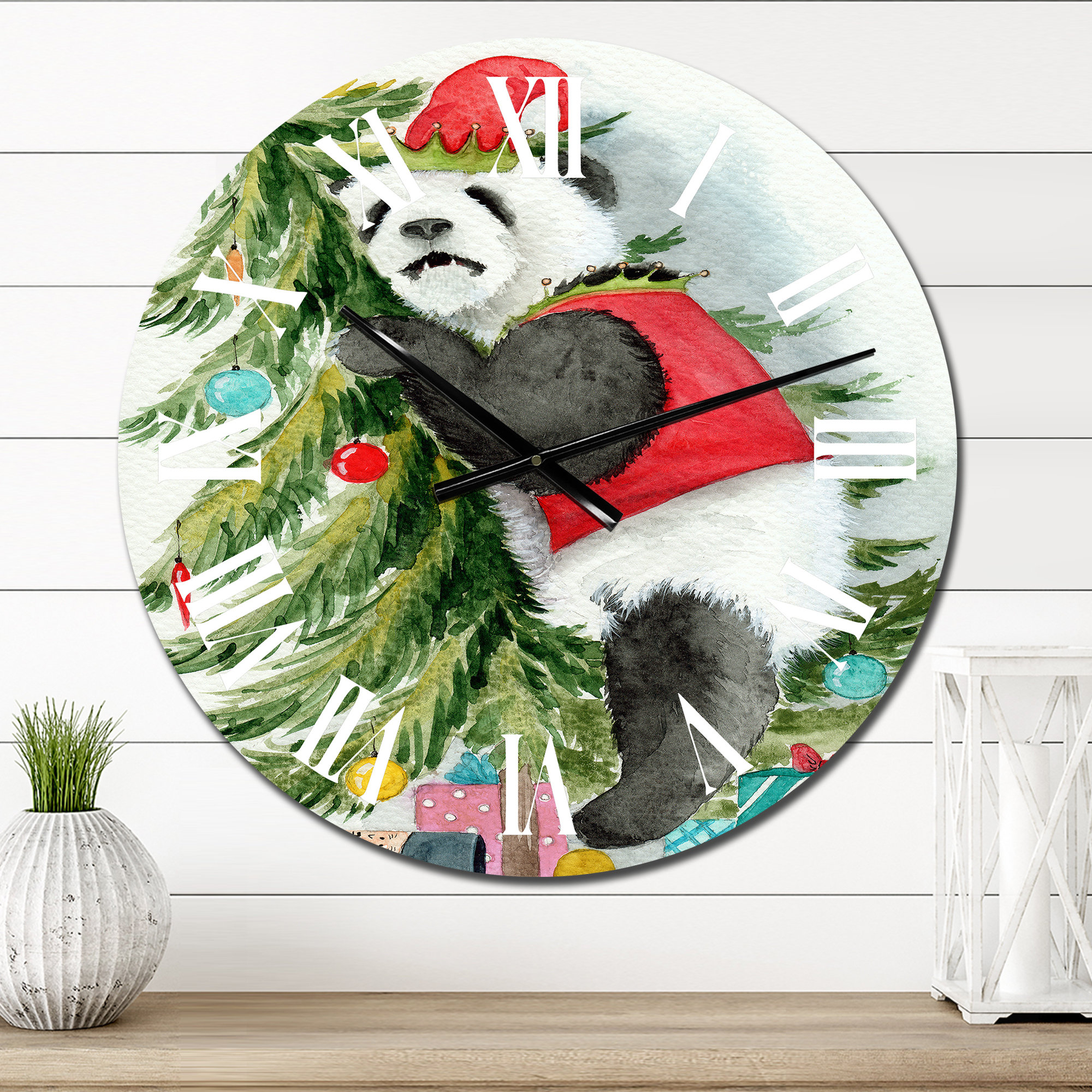 East Urban Home Panda Wearing A Christmas Elf Hat - Children'S Art Wall ...