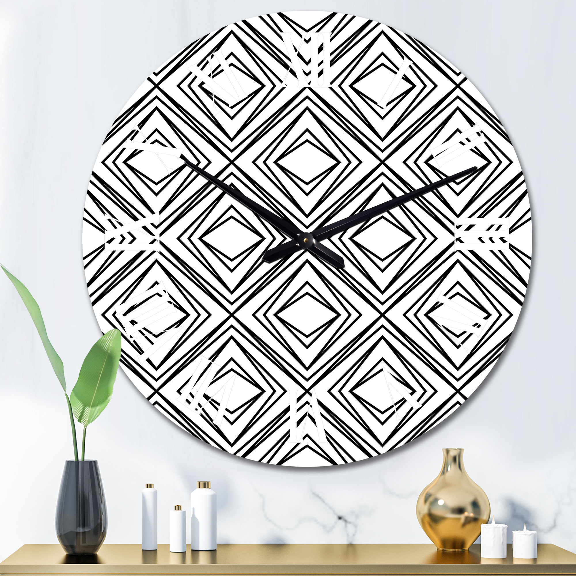 East Urban Home Diamond Rhombus Black And White Geometrics - Patterned ...