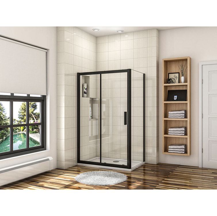 Latitude Run Angalee Sliding Rectangle Shower Enclosure with Tray 1950 ...