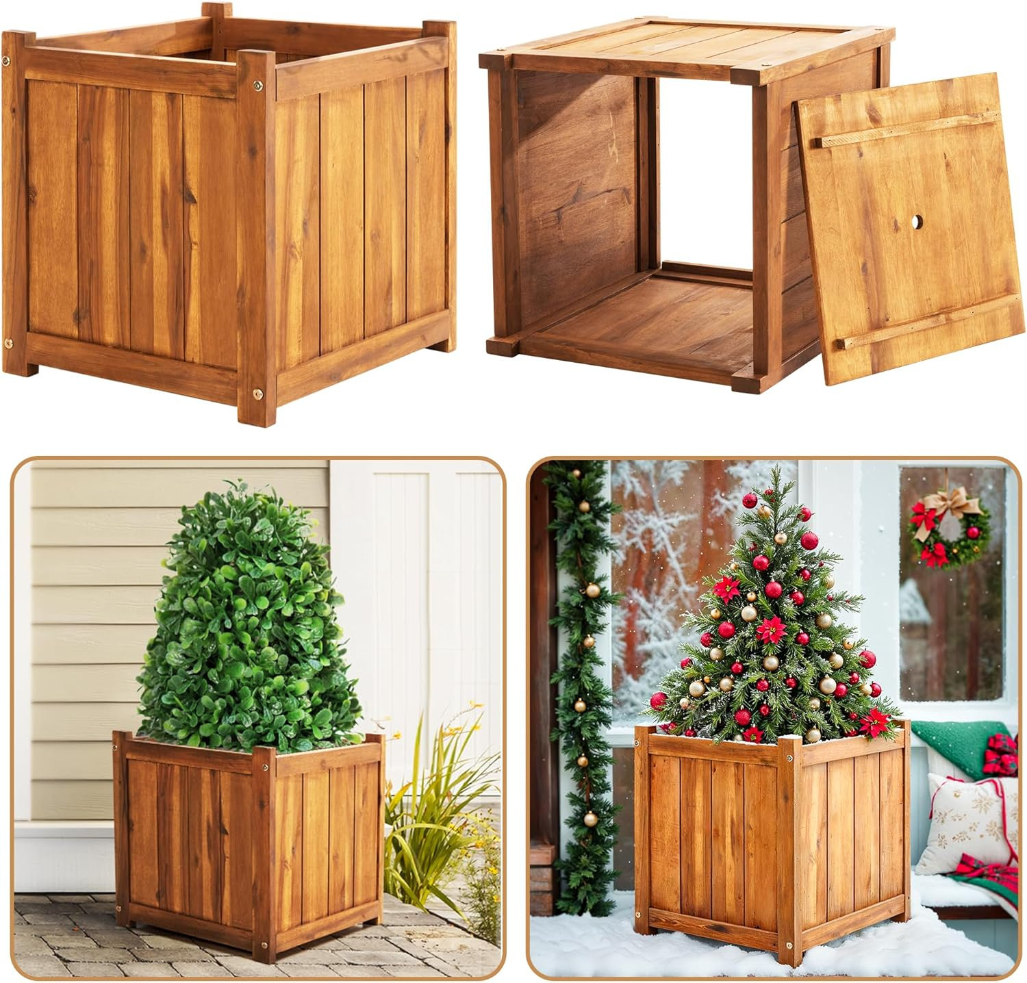Millwood Pines Square Wooden Planter Box - Light Brown - Wayfair Canada