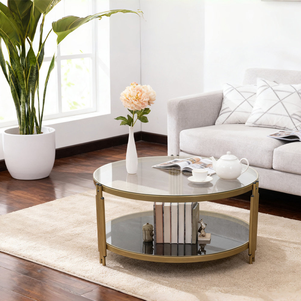 Latitude Run® Glass Top Coffee Table With Storage | Wayfair