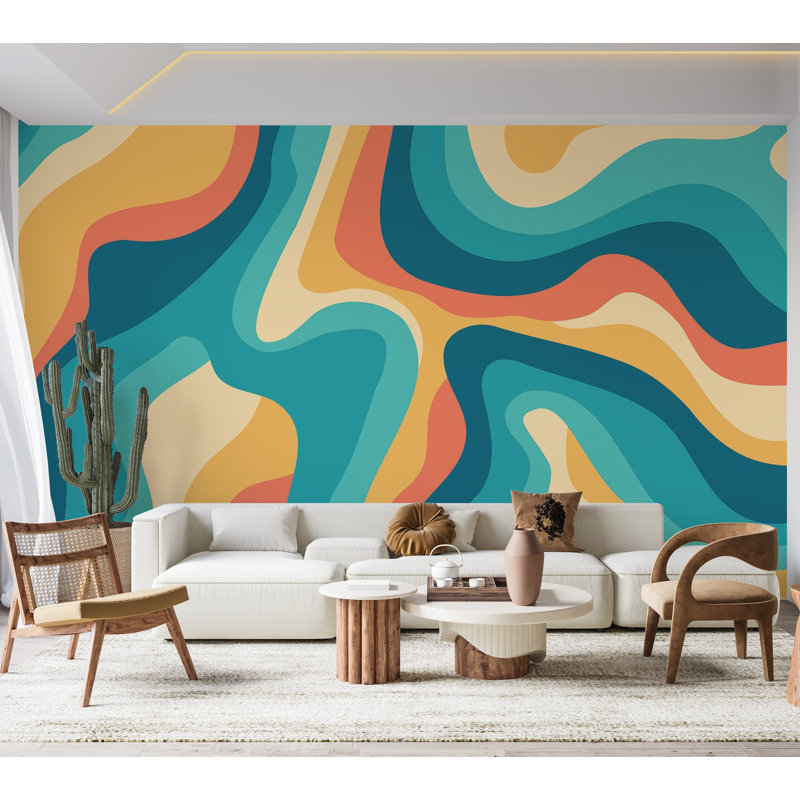 Orren Ellis Premium Wallpaper Wall Mural - Abstract Wavy Lines ...