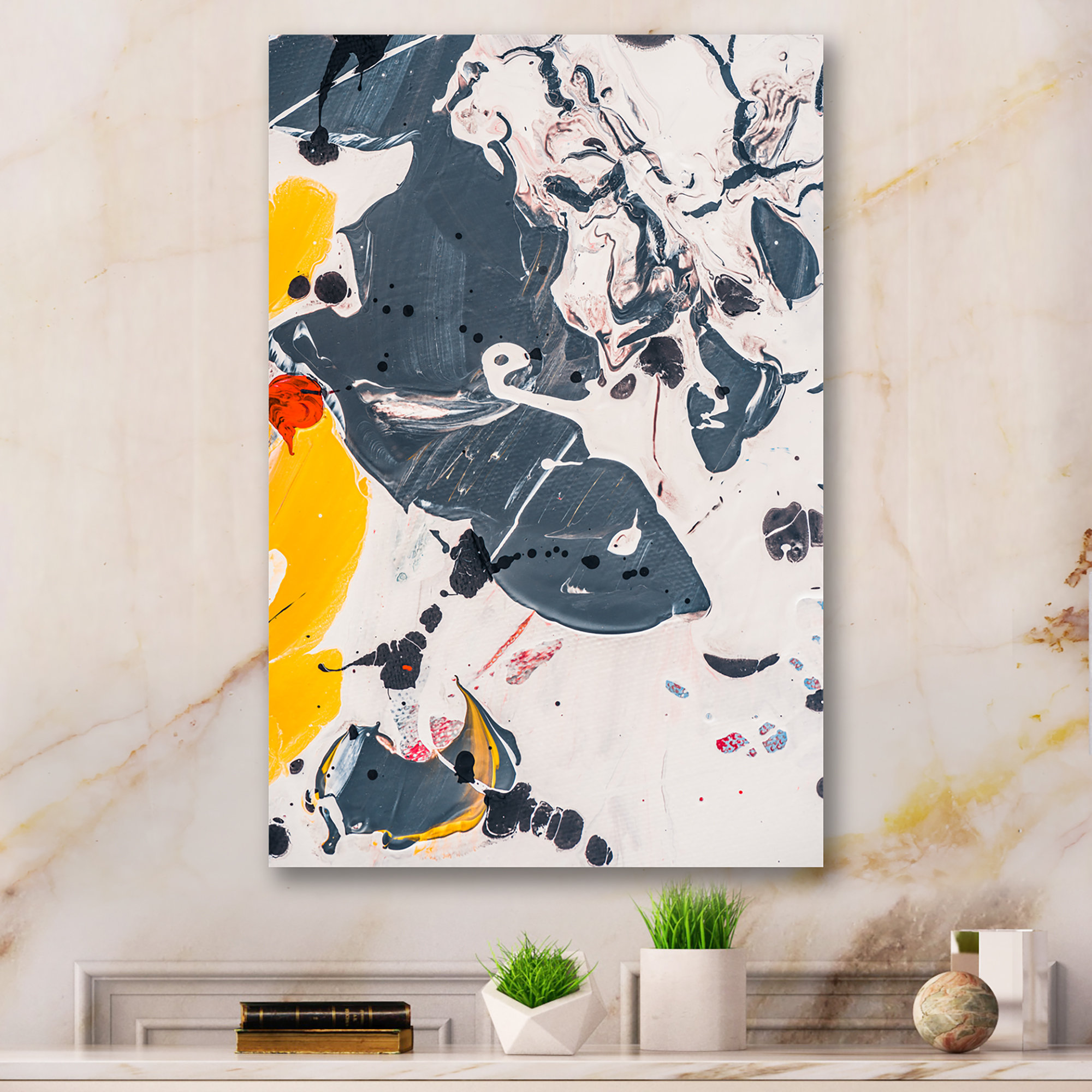 Wrought Studio™ Black and Yellow Color Spatters - Picture Frame Print ...