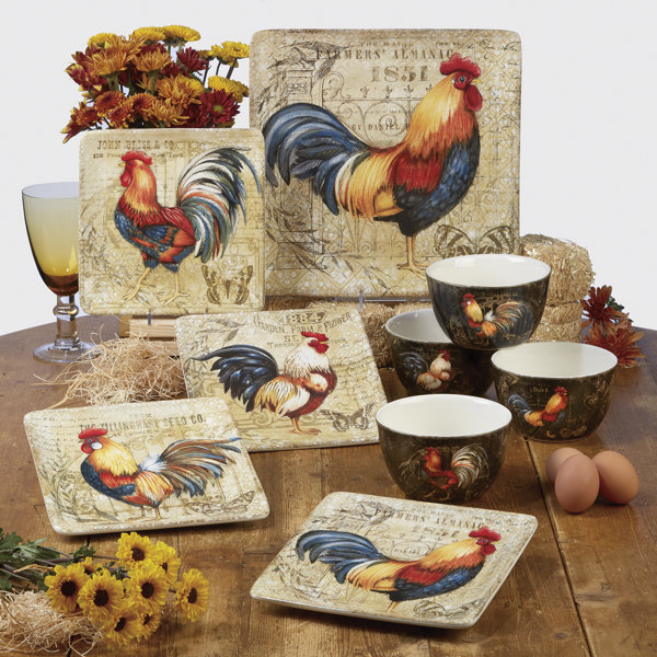 Certified International Gilded Rooster 16 Piece Dinnerware Set, Service ...