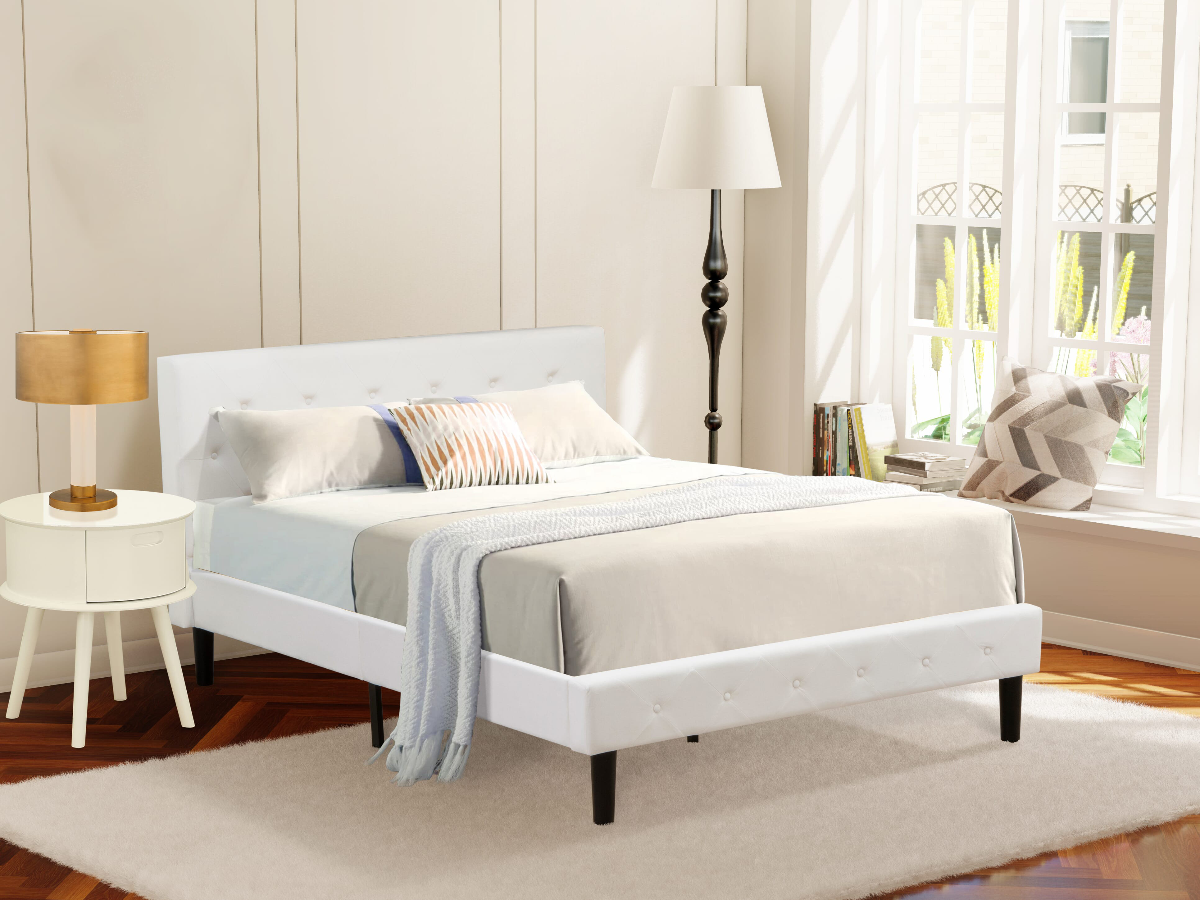 Everly Quinn Platform Bed - Button Tufted Velvet Fabric Padded ...