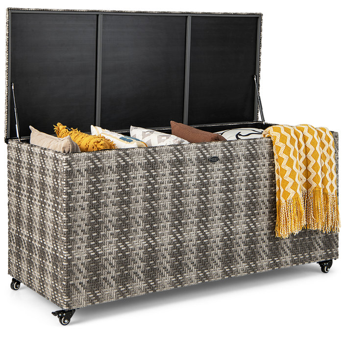 Gymax 52'' W 96 Gallons Water Resistant Wicker Deck Box with Wheels ...