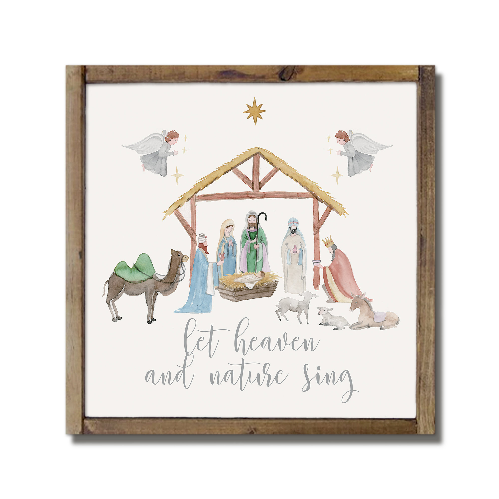 The Holiday Aisle® Let Heaven And Nature Sing Nativity Framed On Wood ...