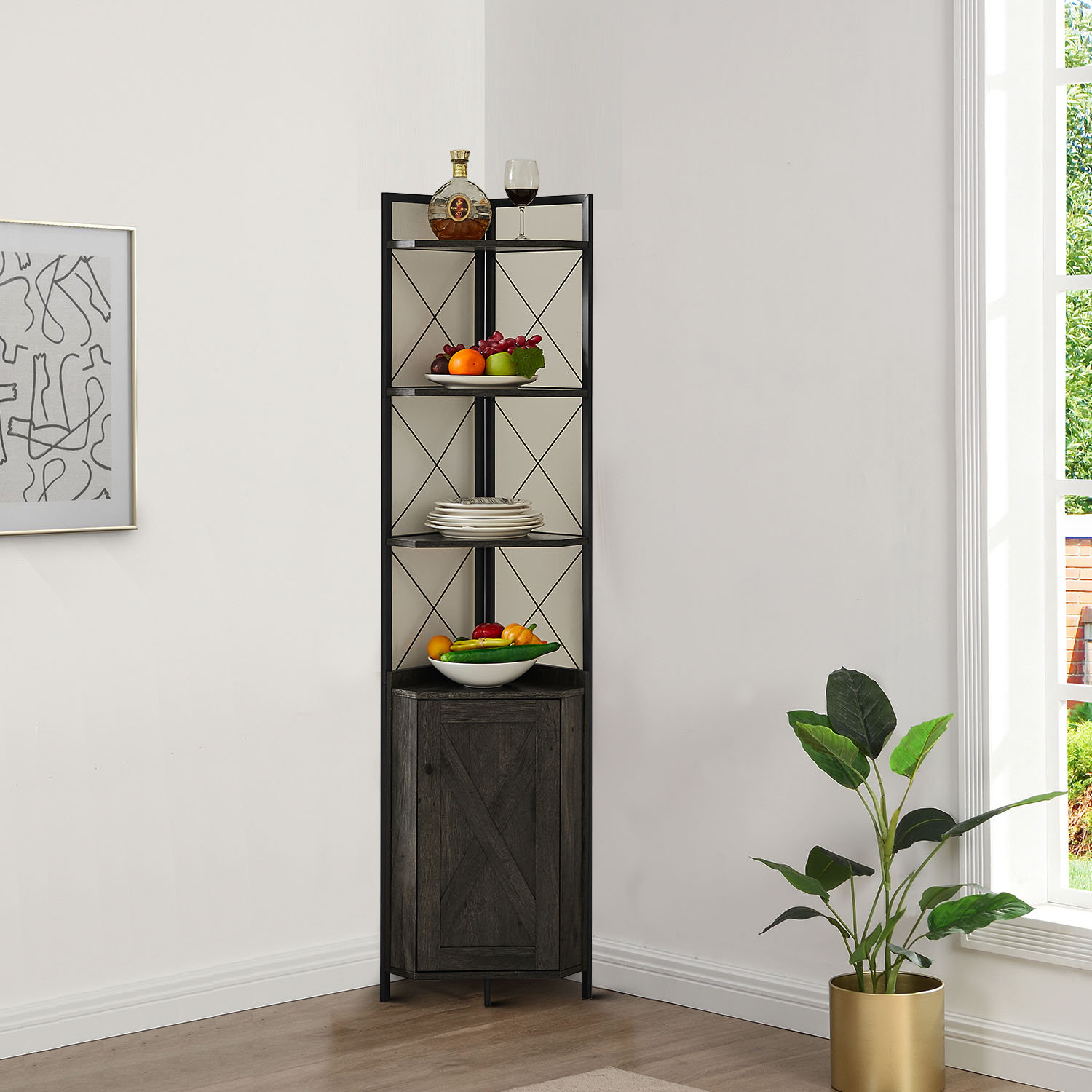 Millwood Pines Catherin 70.46" H x 12.59" W Iron Corner Bookcase | Wayfair
