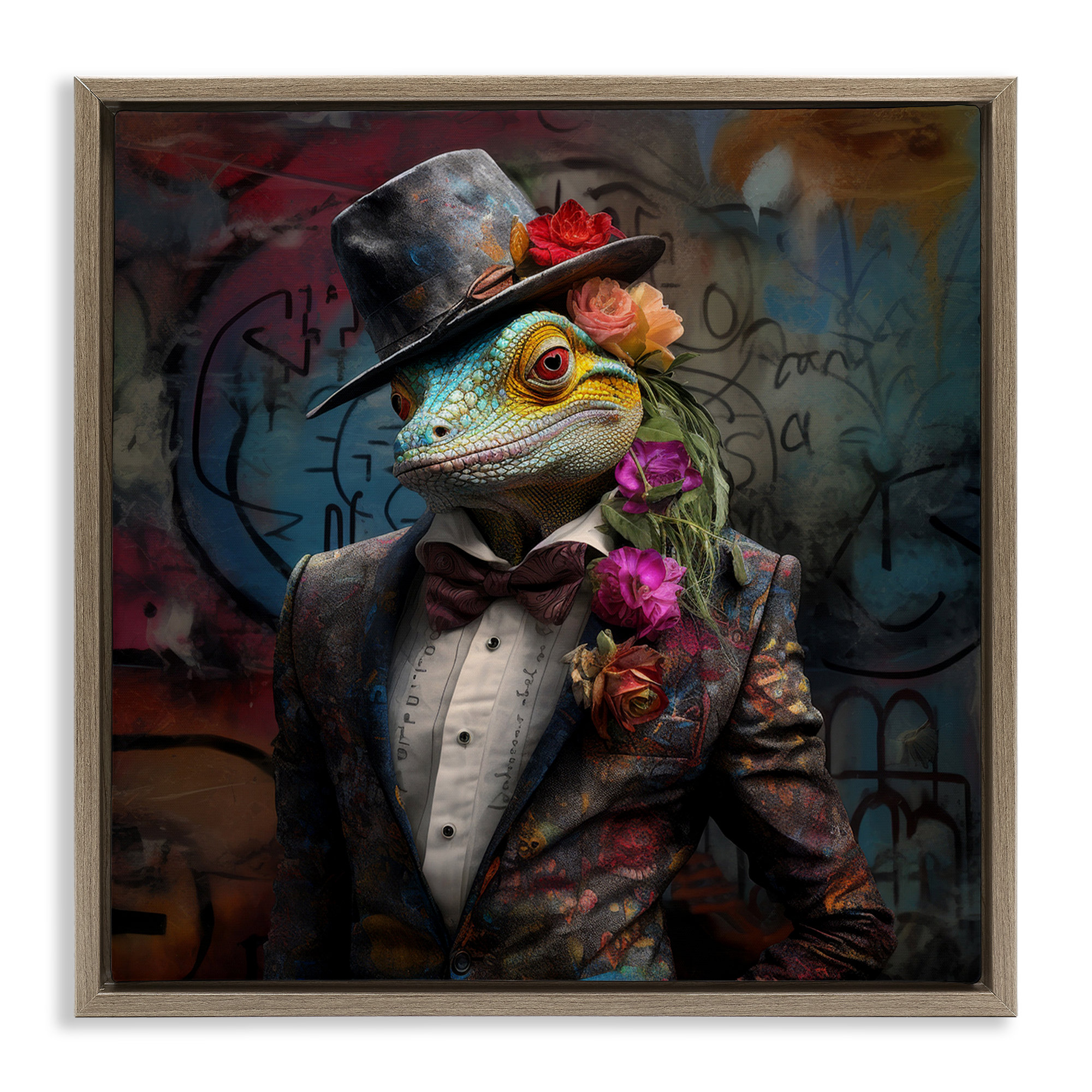 Dakota Fields Urban Graffiti Lizard Black Framed Floater Canvas Wall ...