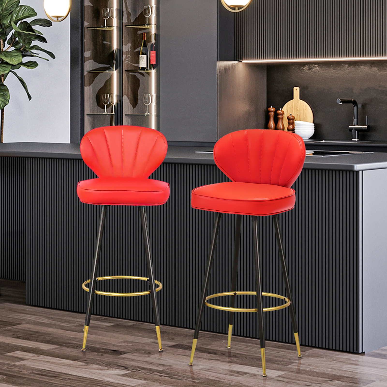 Mercer41 Upholstered PU Leather Bar Stools, Counter Height Barstools ...