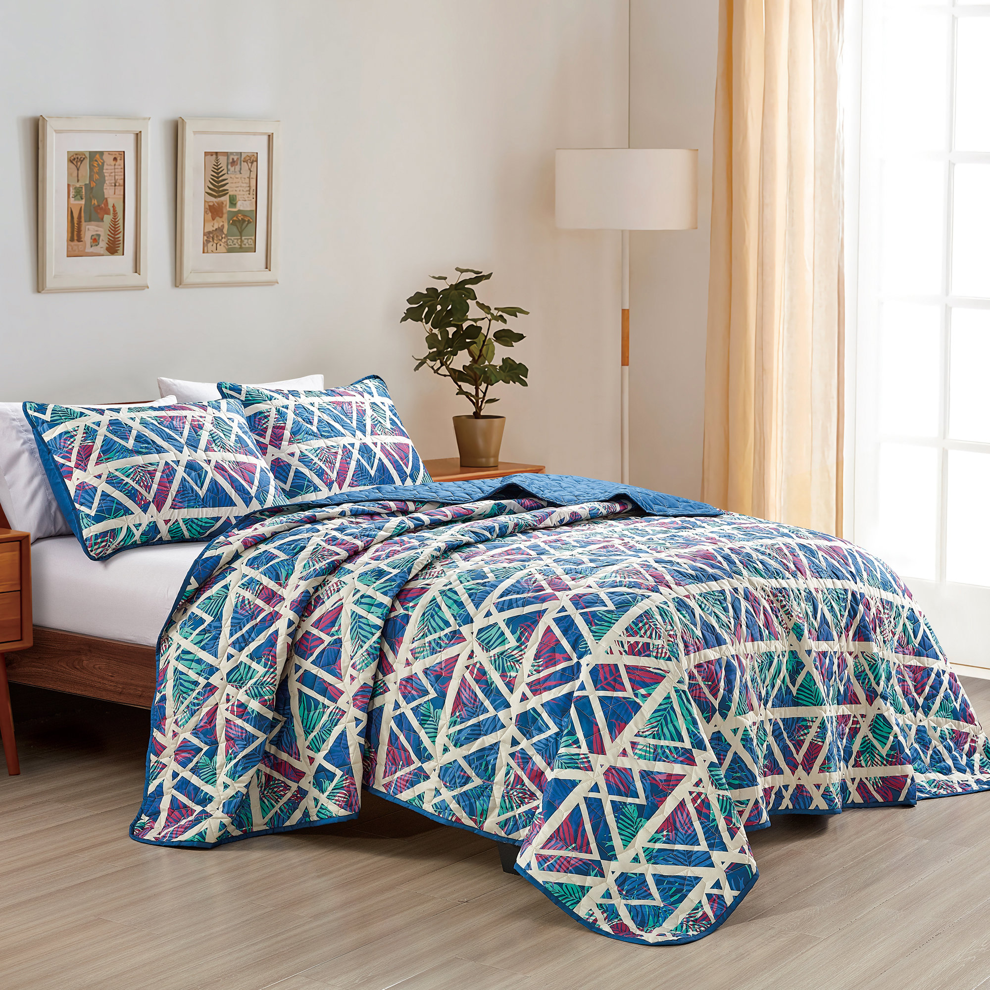 ESCA Blue/Pink/Green 3 Piece Bedspread Set | Wayfair