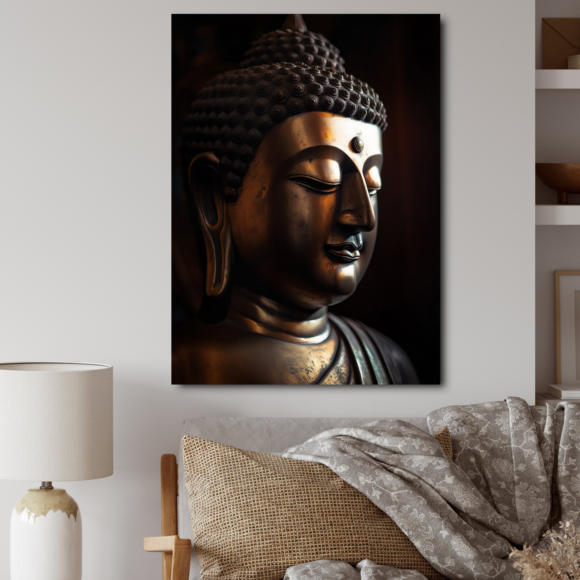Bungalow Rose " Golden Buddha Statue Close-up " Print on Canvas ...