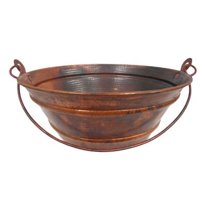 SimplyCopper 15" Copper Vessel Bucket Bathroom Sink with Decorative ...