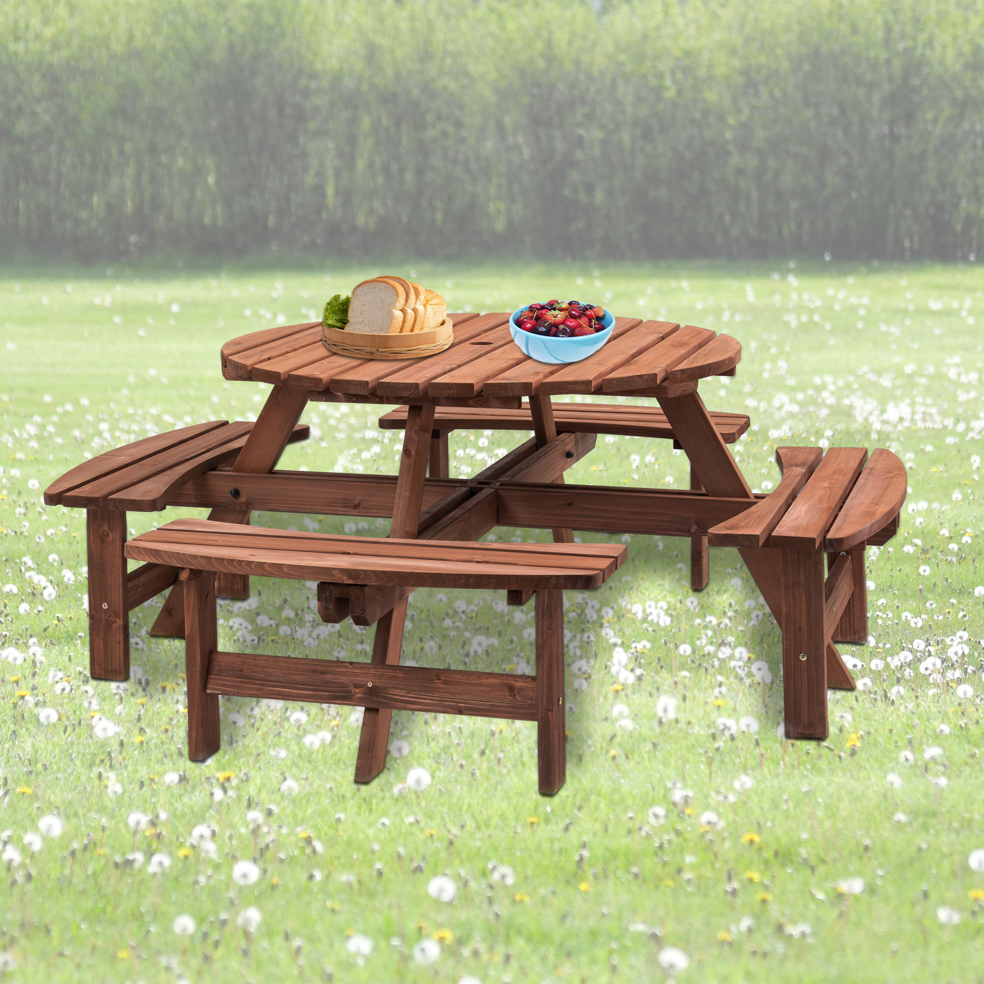 Gracie Oaks 8 Person Wooden Picnic Table, Outdoor Camping Dining Table ...