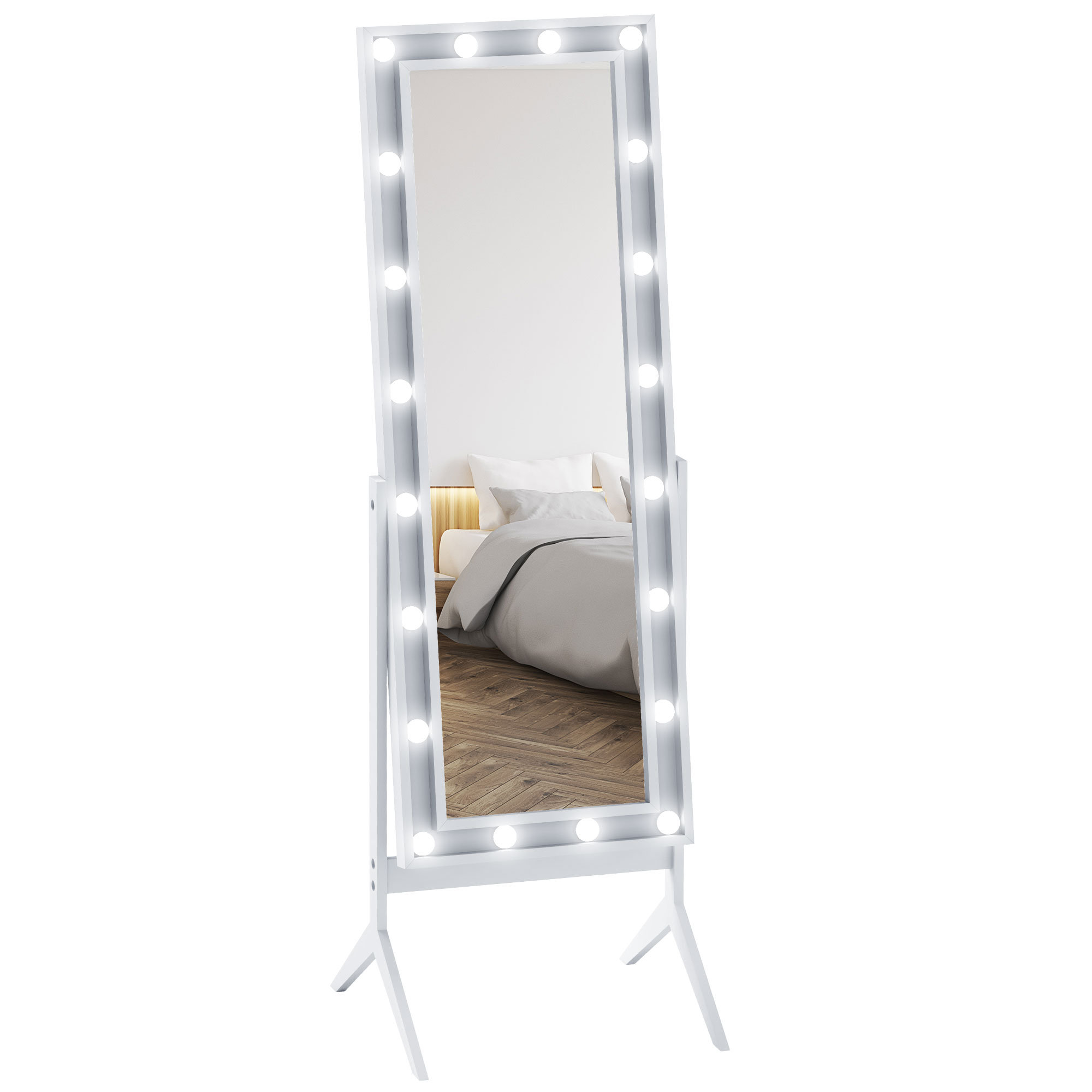 Latitude Run® Full Length Mirror With Lights Adjustable Angles Floor ...