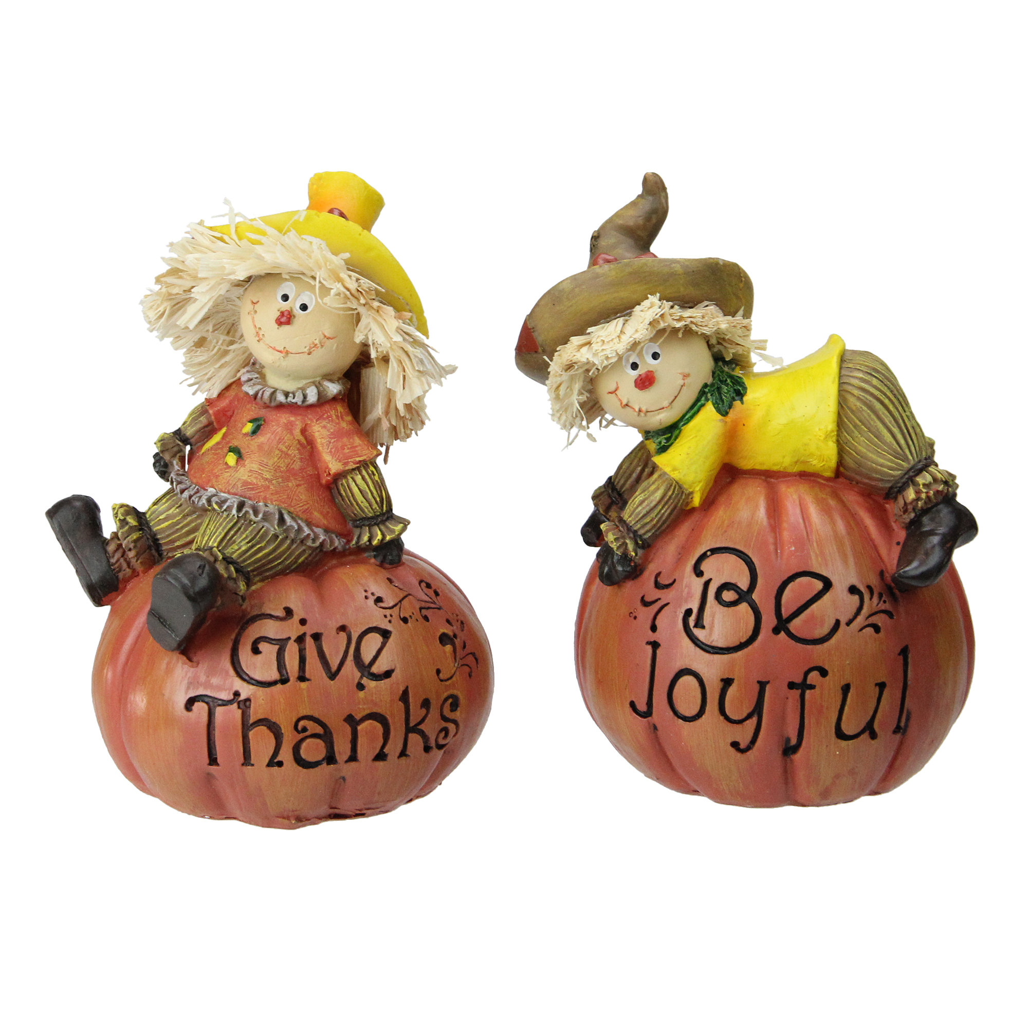 Northlight Seasonal Set of 2 Scarecrow on a Pumpkin Thanksgiving Table ...
