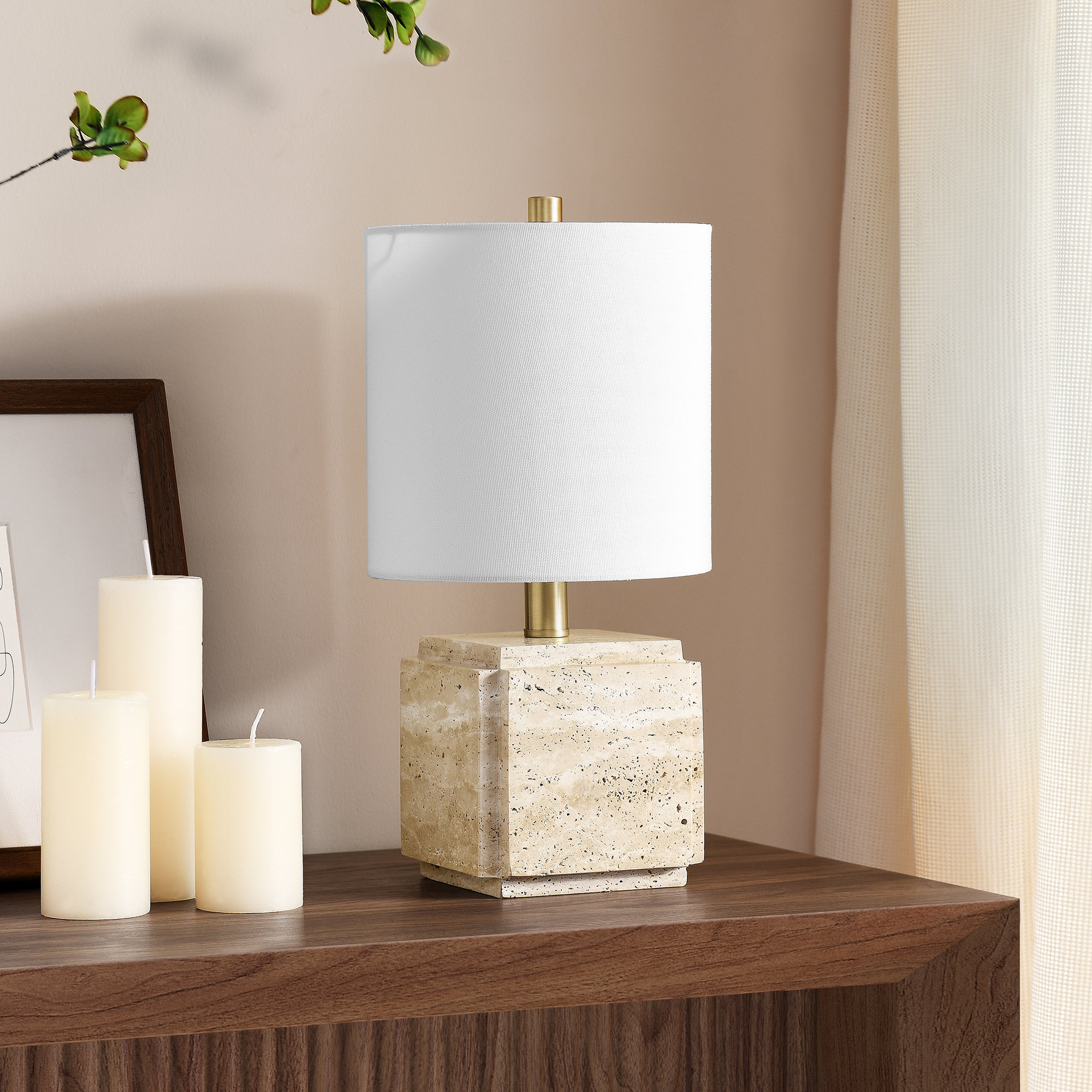 Ivy Bronx Kovac 16" Tall Stone Table Lamp with Fabric Shade Veined ...