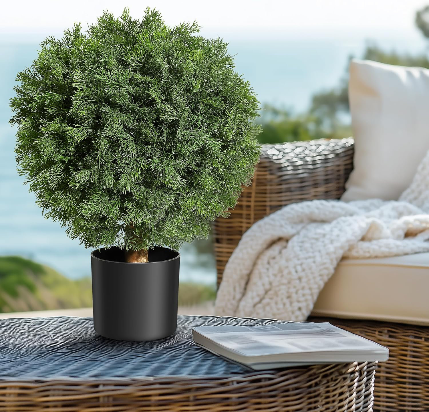 Primrue 24'' Artificial Cedar Topiary Ball Trees With Potted, Fake ...