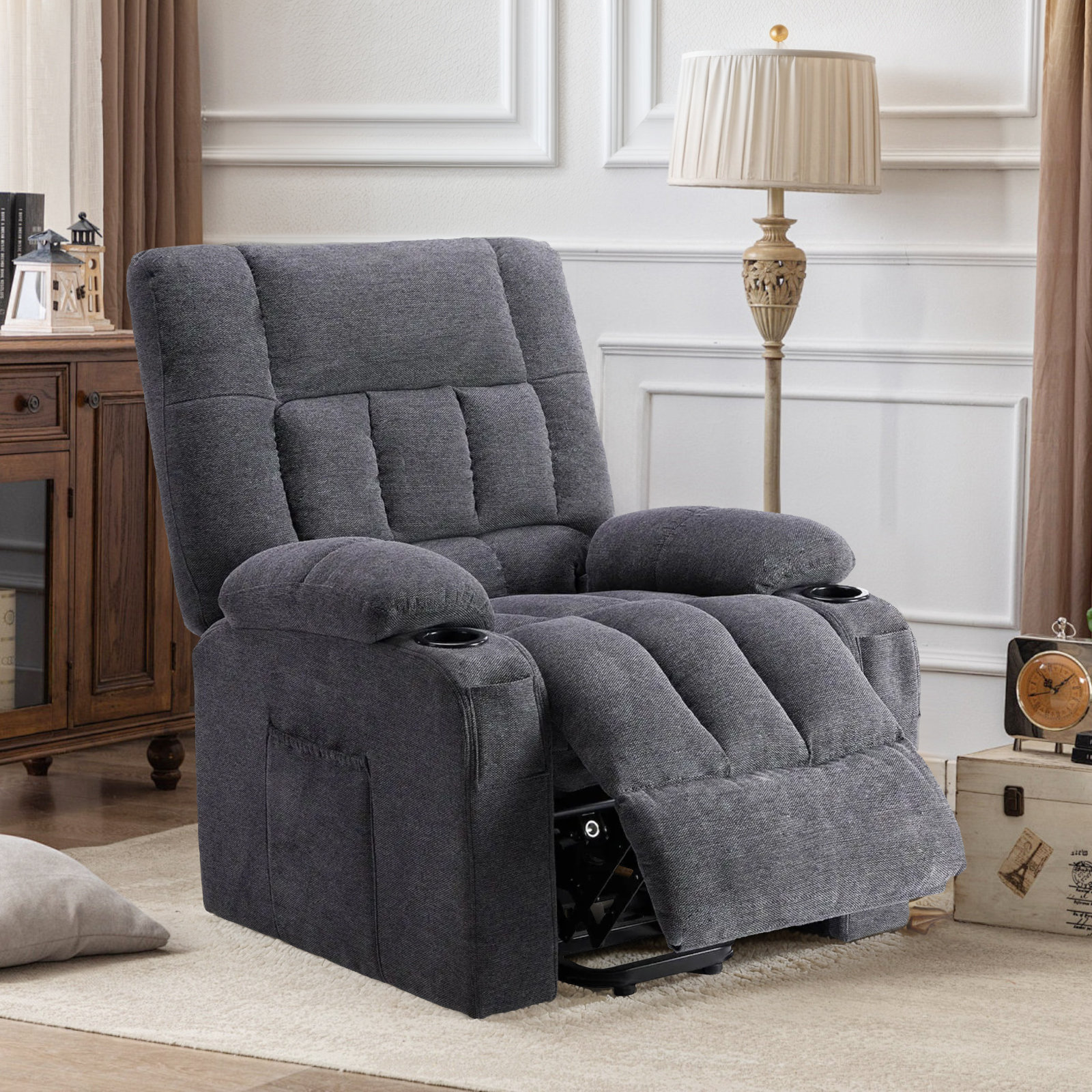 Ebern Designs Faux Linen Electric Power Lift Chair Recliner Home ...