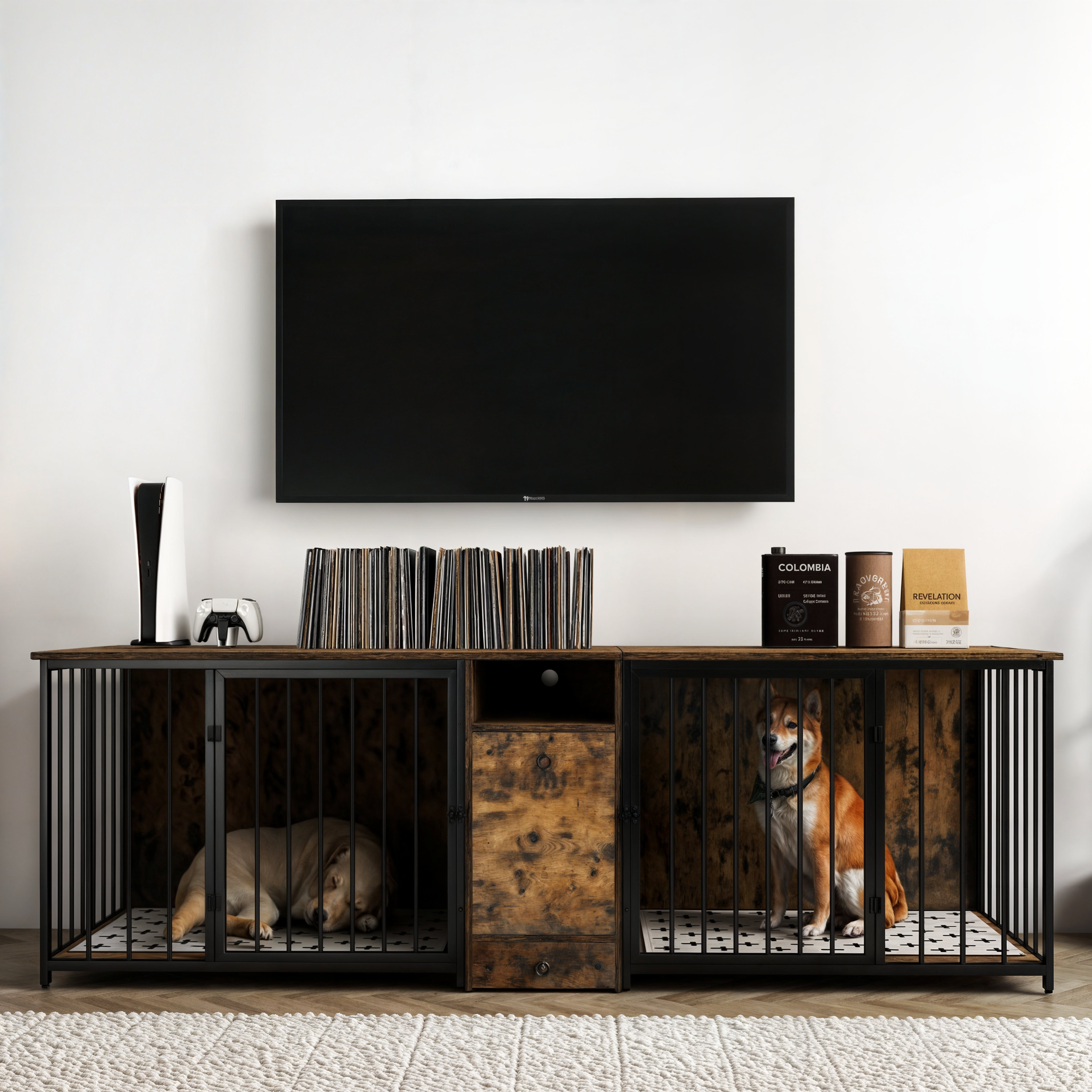 Tucker Murphy Pet™ Eckhold 3-in-1 95"W Large Dog Crate Furniture with 2 ...