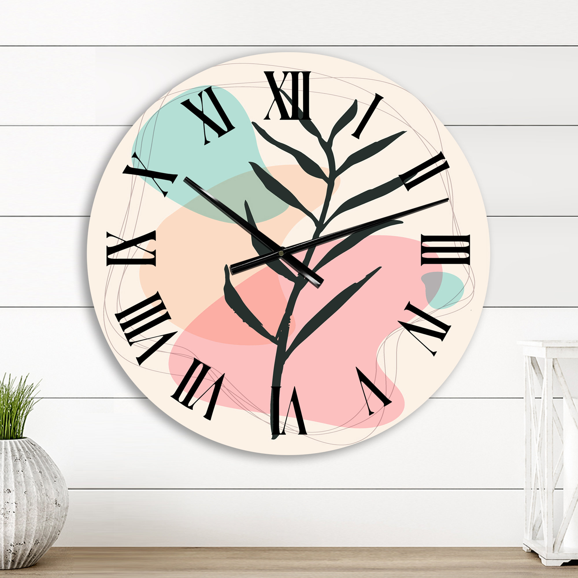 East Urban Home Minimal Boho Foliage in Pastel Colors I Wall Clock ...