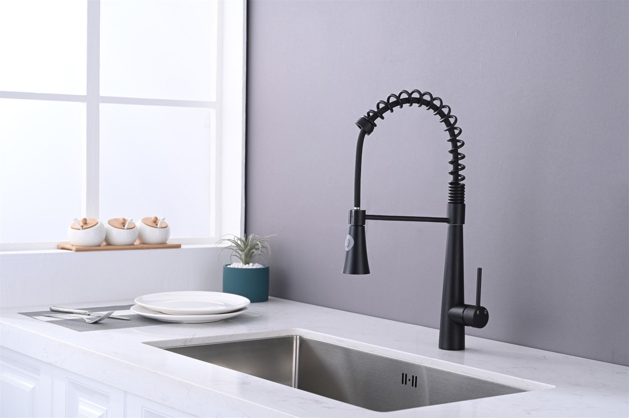 Wenty Commercial Matte Black Kitchen Faucet With Pull Down Sprayer And ...