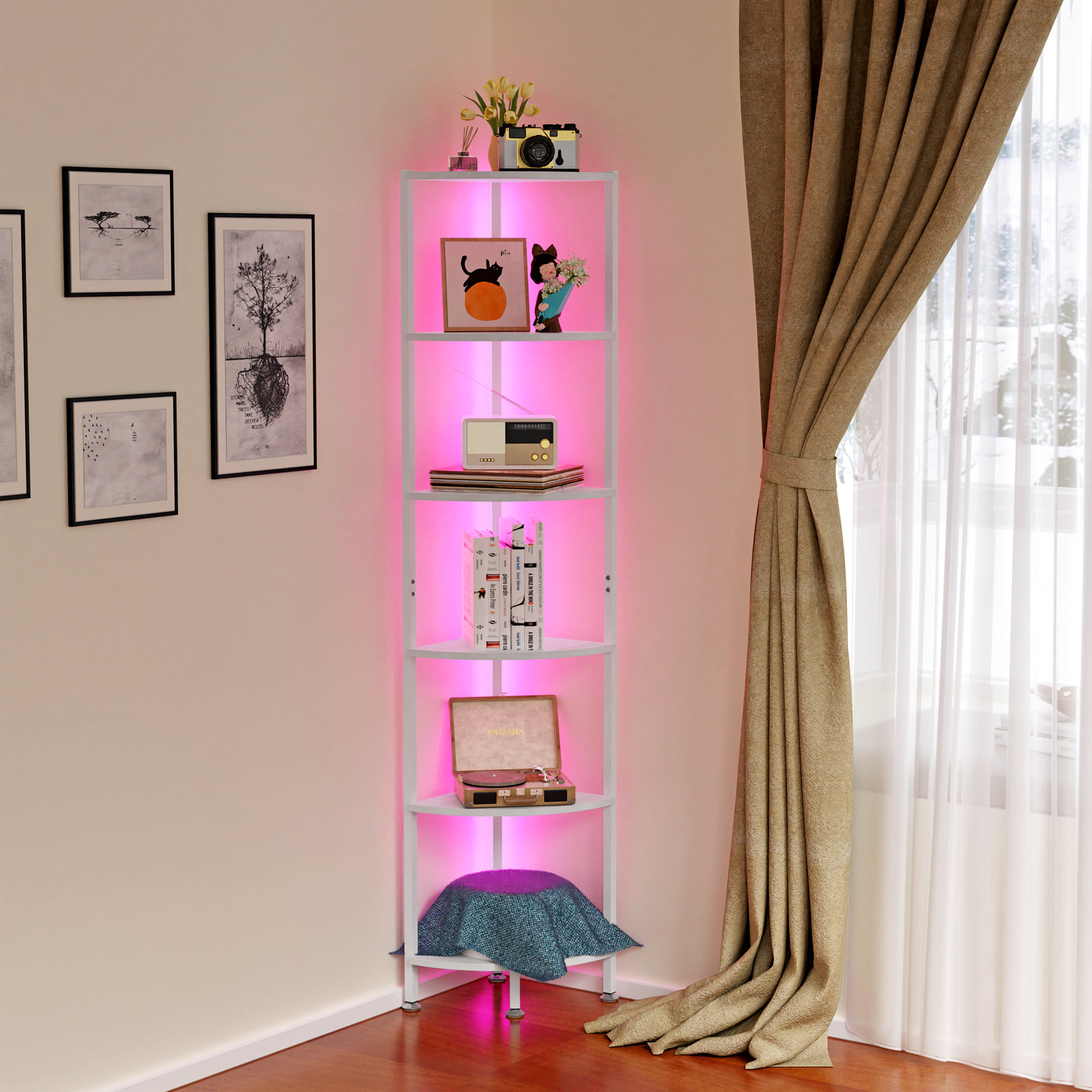 pink corner shelf