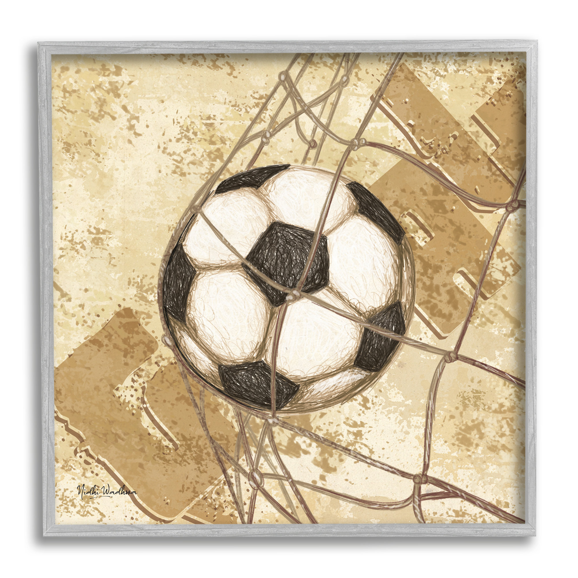 Bungalow Rose Soccer Ball In Goal Framed Giclee Art Design By Nidhi ...