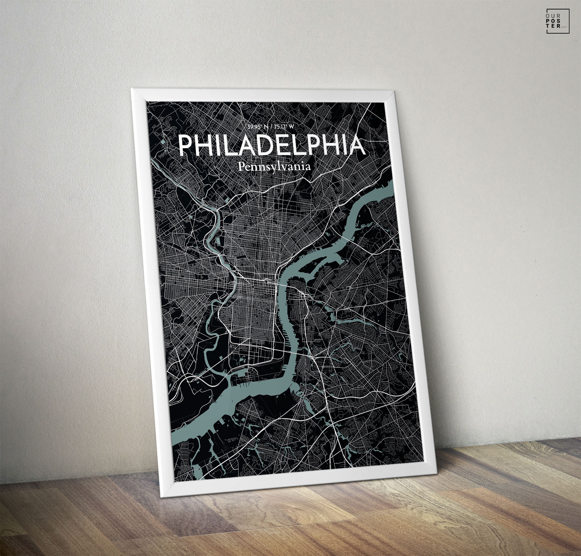 OurPoster.com 'Philadelphia City Map' Graphic Art Print Poster in ...