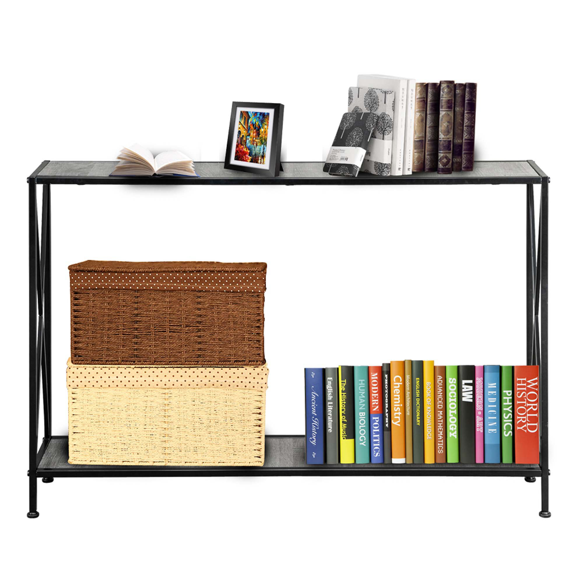 17 Stories MDF Countertop Iron Base 2 Layers Forked Console Table | Wayfair