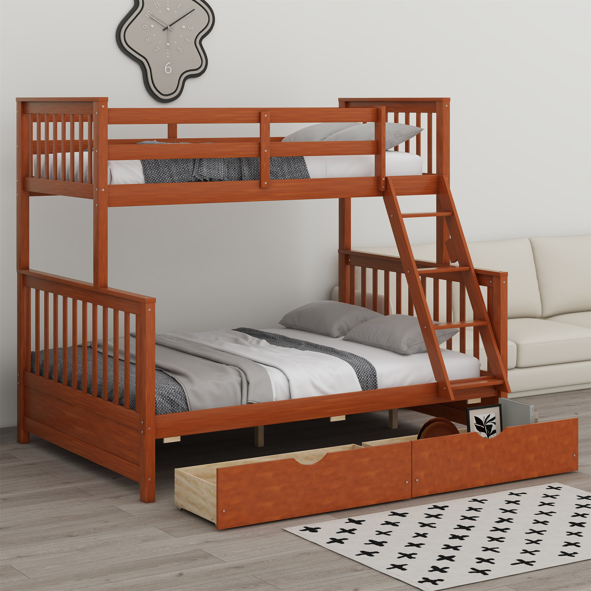 Harriet Bee Bunk Bed With Ladders And Two Storage Drawers | Wayfair