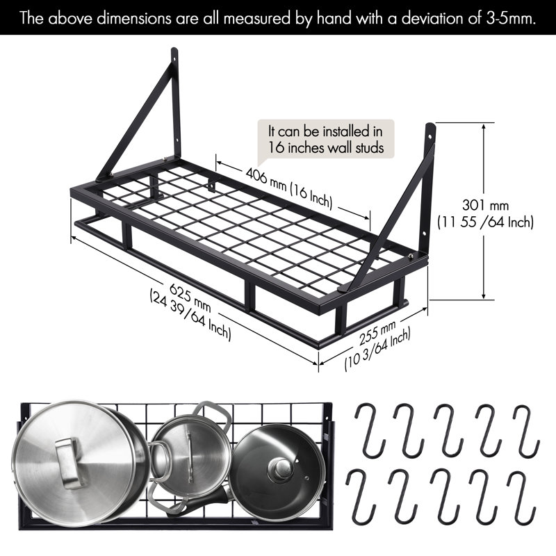 Prep & Savour Wall Mounted Pot Rack Kitchen 24 Inch Hanging Storage ...