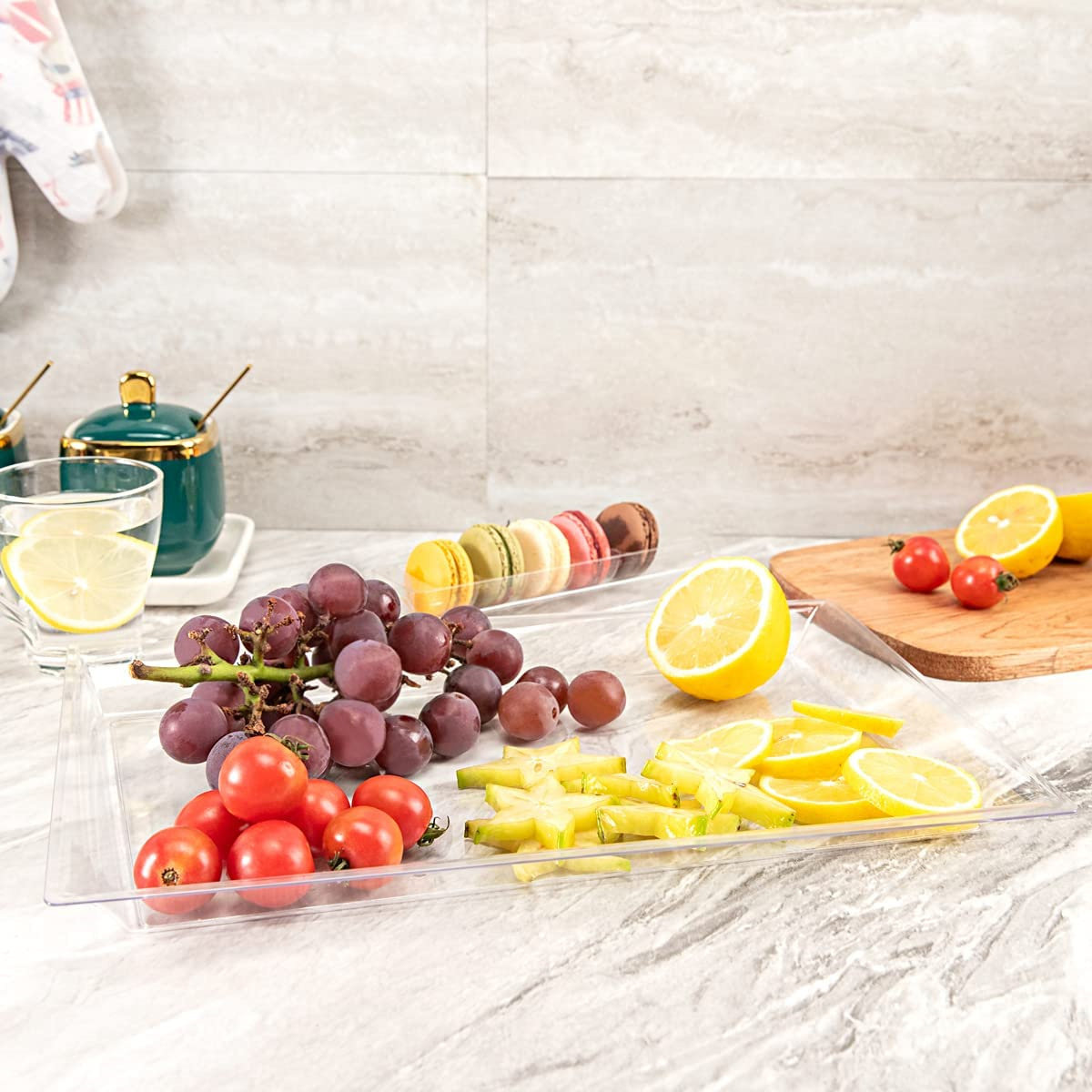 Latitude Run® 12 Pack Clear Plastic Serving Trays, Rectangle Serving ...
