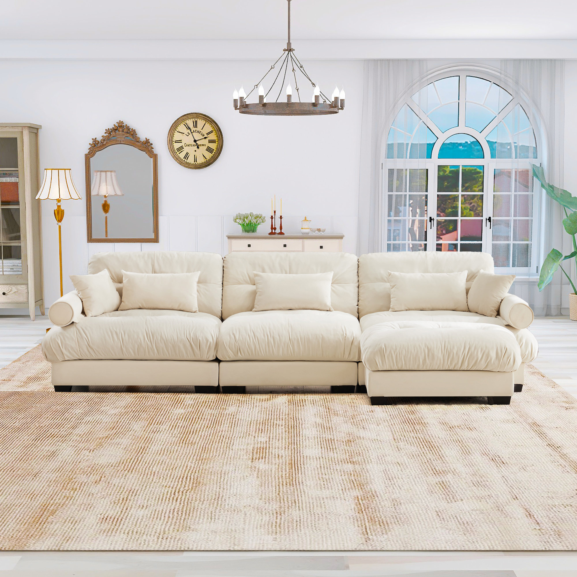 Ebern Designs Primeaux 130"W 4 Piece L Shape Sectional with Ottoman ...