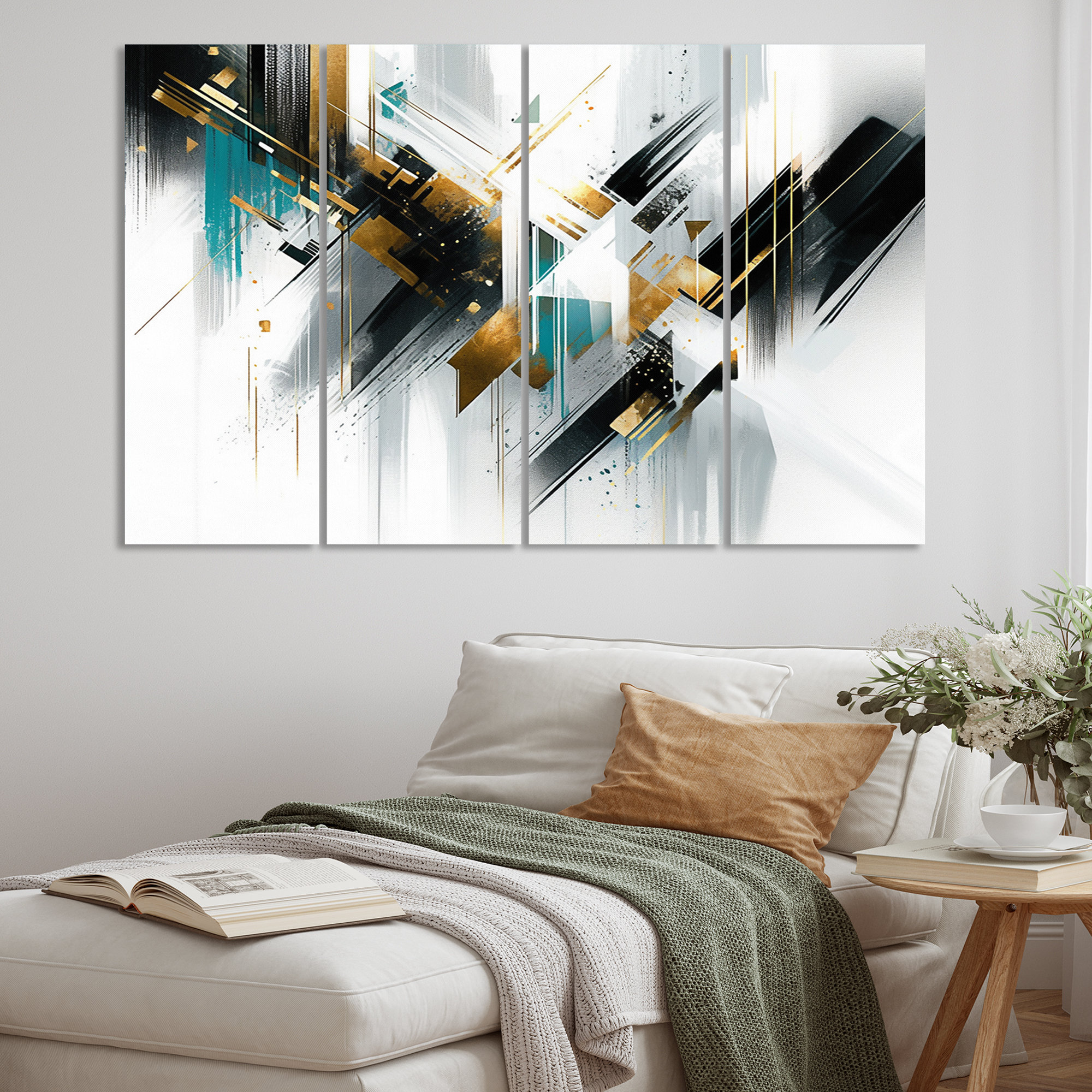 Mercer41 Teal Gold Cubist Kaleidoscope I - Cubism Canvas Print - 4 ...