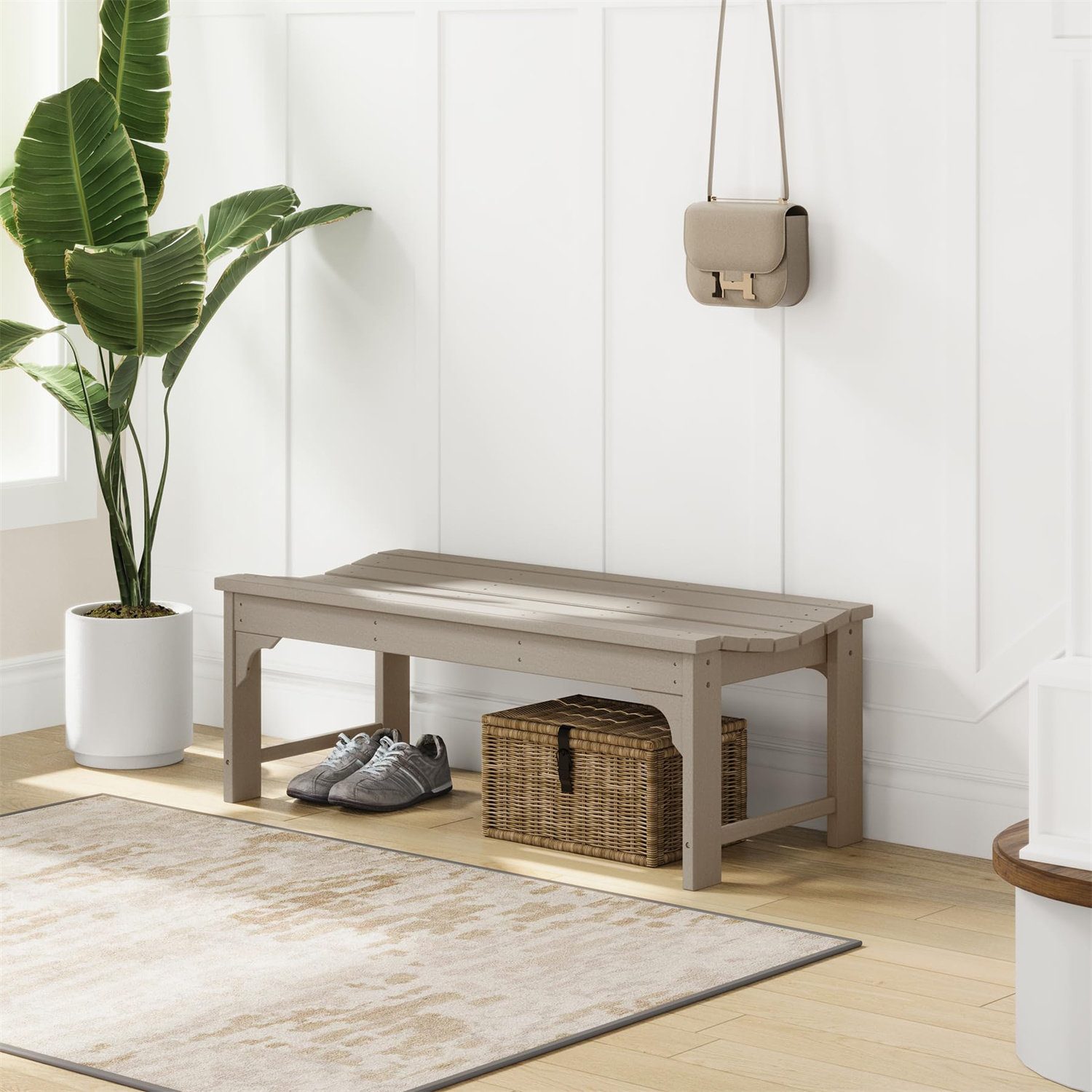 Red Barrel Studio Weatherproof Poly Lumber Backless Bench, Dark Green ...