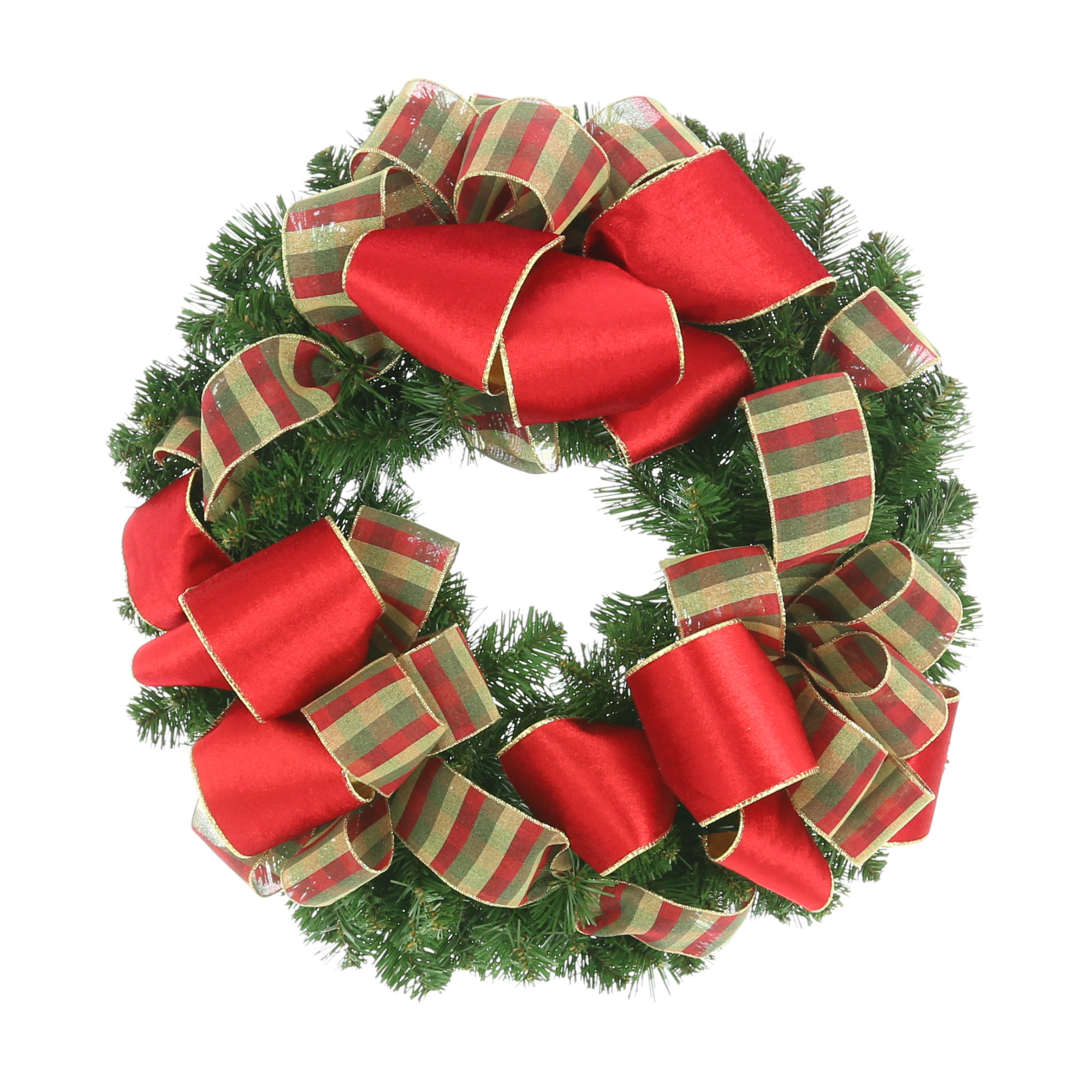 The Holiday Aisle® Jiamei Holiday Red and Plaid Ribbon Wreath | Wayfair