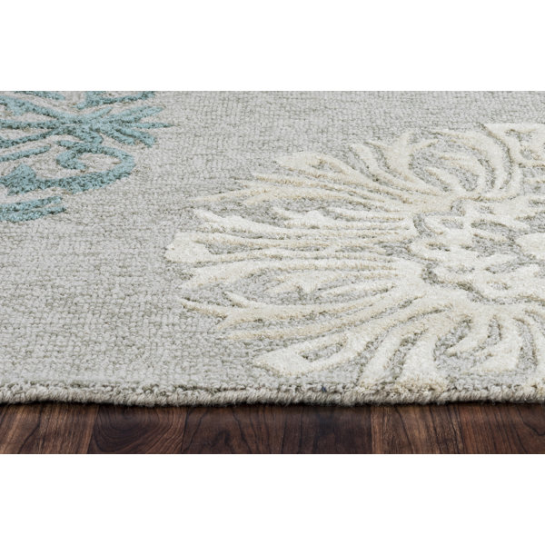 Charlton Home® Brian Floral Handmade Tufted Wool Blue/Tan Area Rug ...