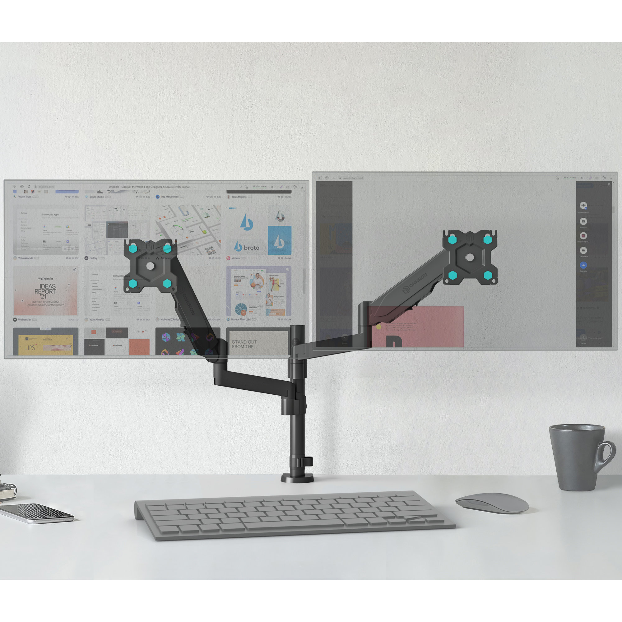 ONKRON Dual Monitor Arm For 13-32 Inch Flat/Curved Screens Up To 17.6 ...