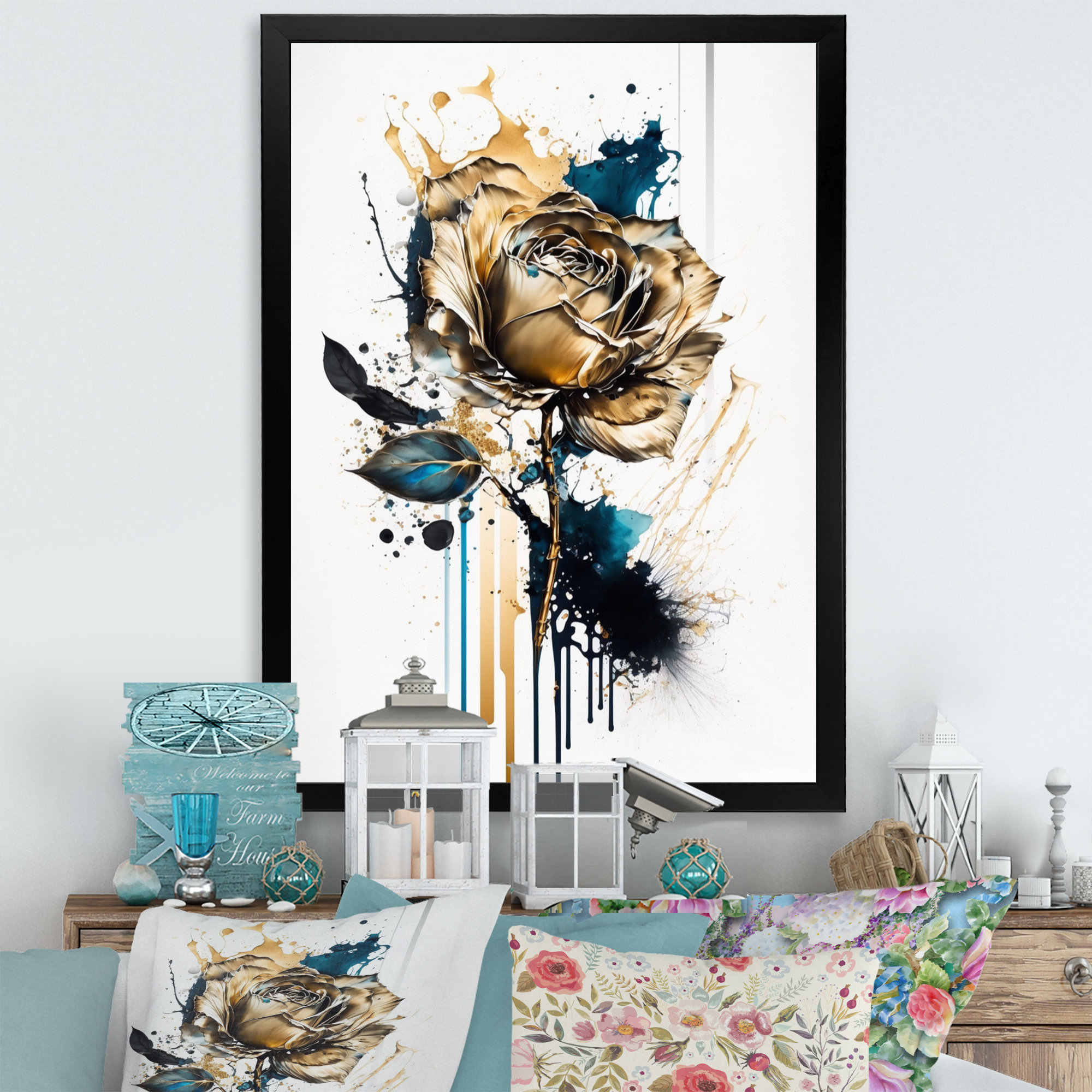 House of Hampton Roses Flow Flower On Abstract Fusion V - Floral ...