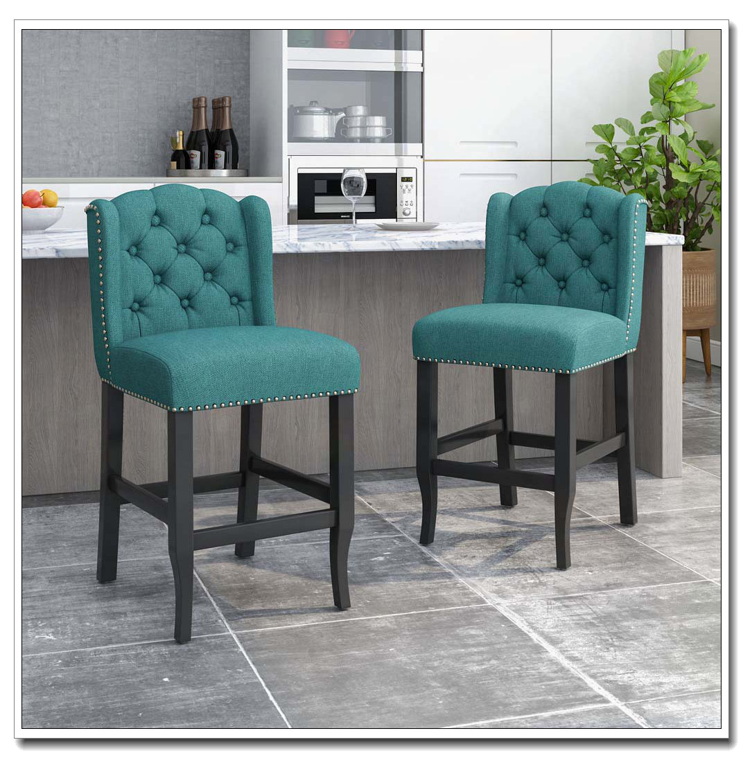 Corrigan Studio® 27"Counter Heith Tufted Wingback Barstool | Wayfair