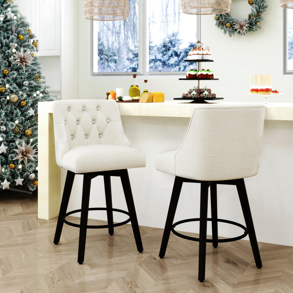 Red Barrel Studio® Malakeh Swivel Upholstered Counter Stool with Solid ...