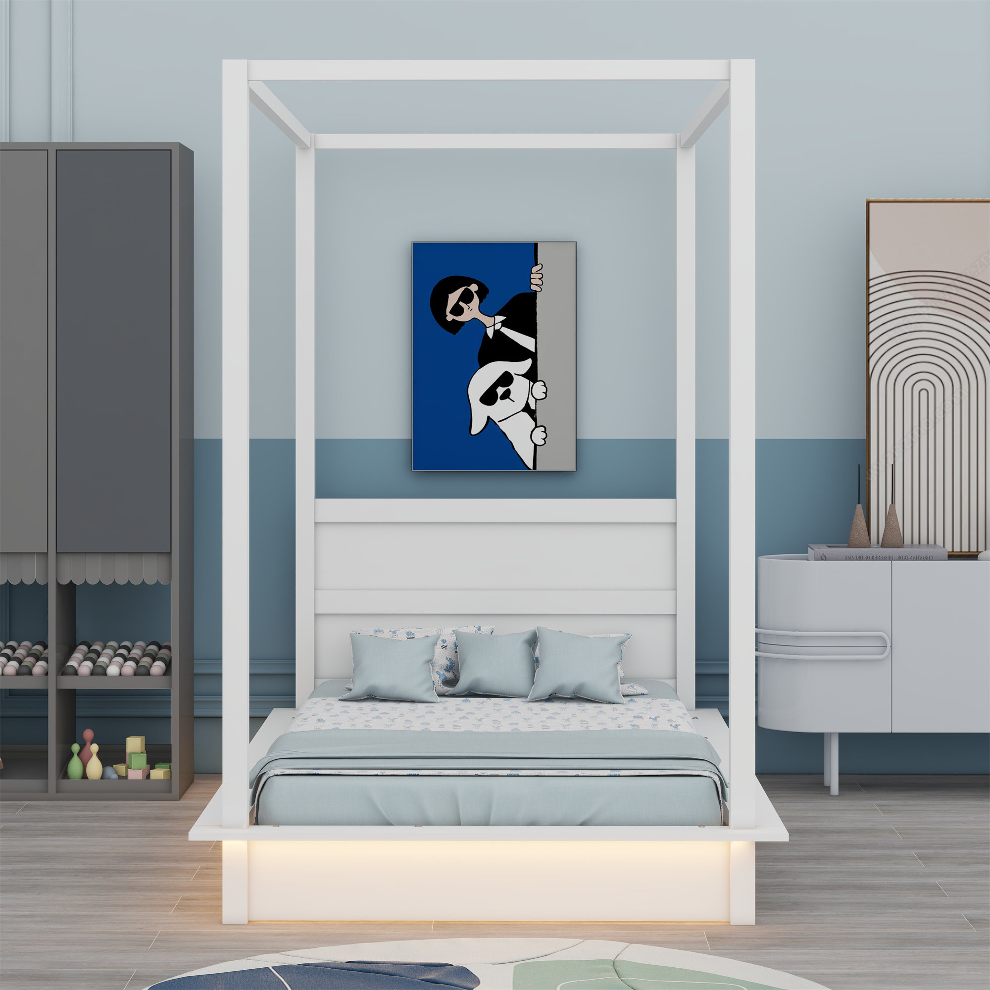 Ivy Bronx LED Canopy Bed, Canopy Platform Bed With Support Slats ...