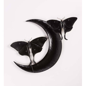 August Grove® Handcrafted Metal Luna Moths and Crescent Moon Wall Décor ...